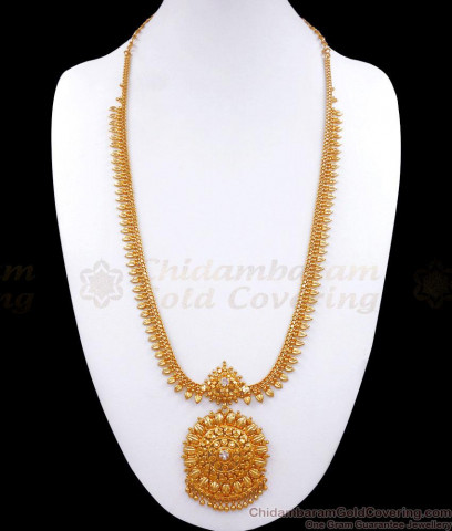Fancy Model Gold Bridal Haram With White Stone Jewelry For Ladies HR1518