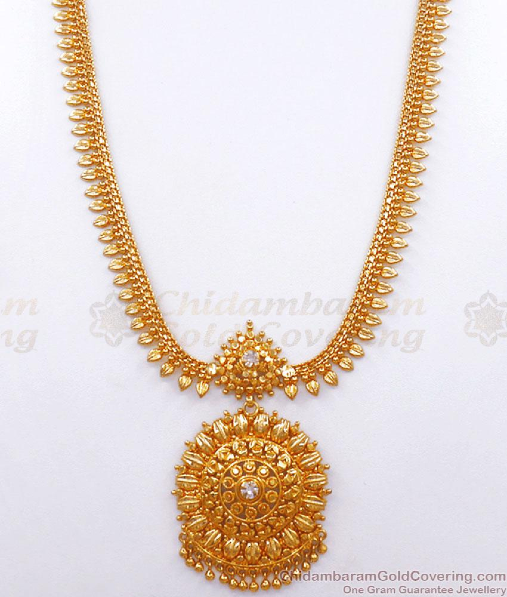 Elegant Gold Plated Calcutta Haram White Stone Bridal Collections Shop ...