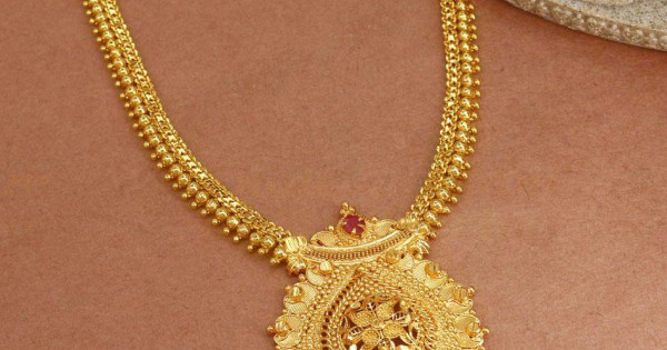 Pure Gold Plated Bridal Haram Single Ruby Stone Golden Beads Designs HR2789