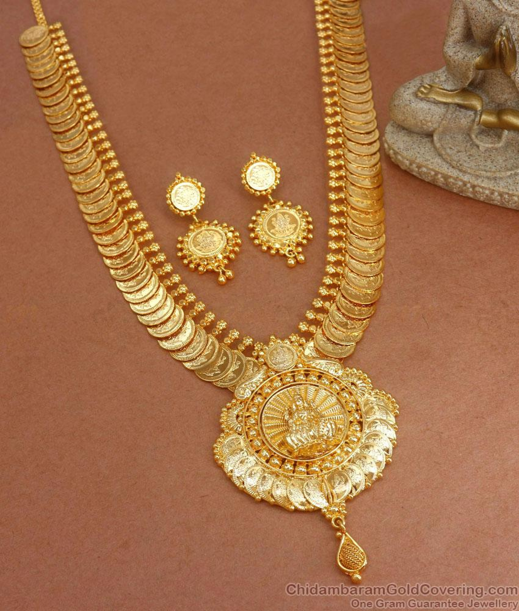 Grand One Gram Gold Lakshmi Haram Earring Combo Kasu Malai Coin Designs ...