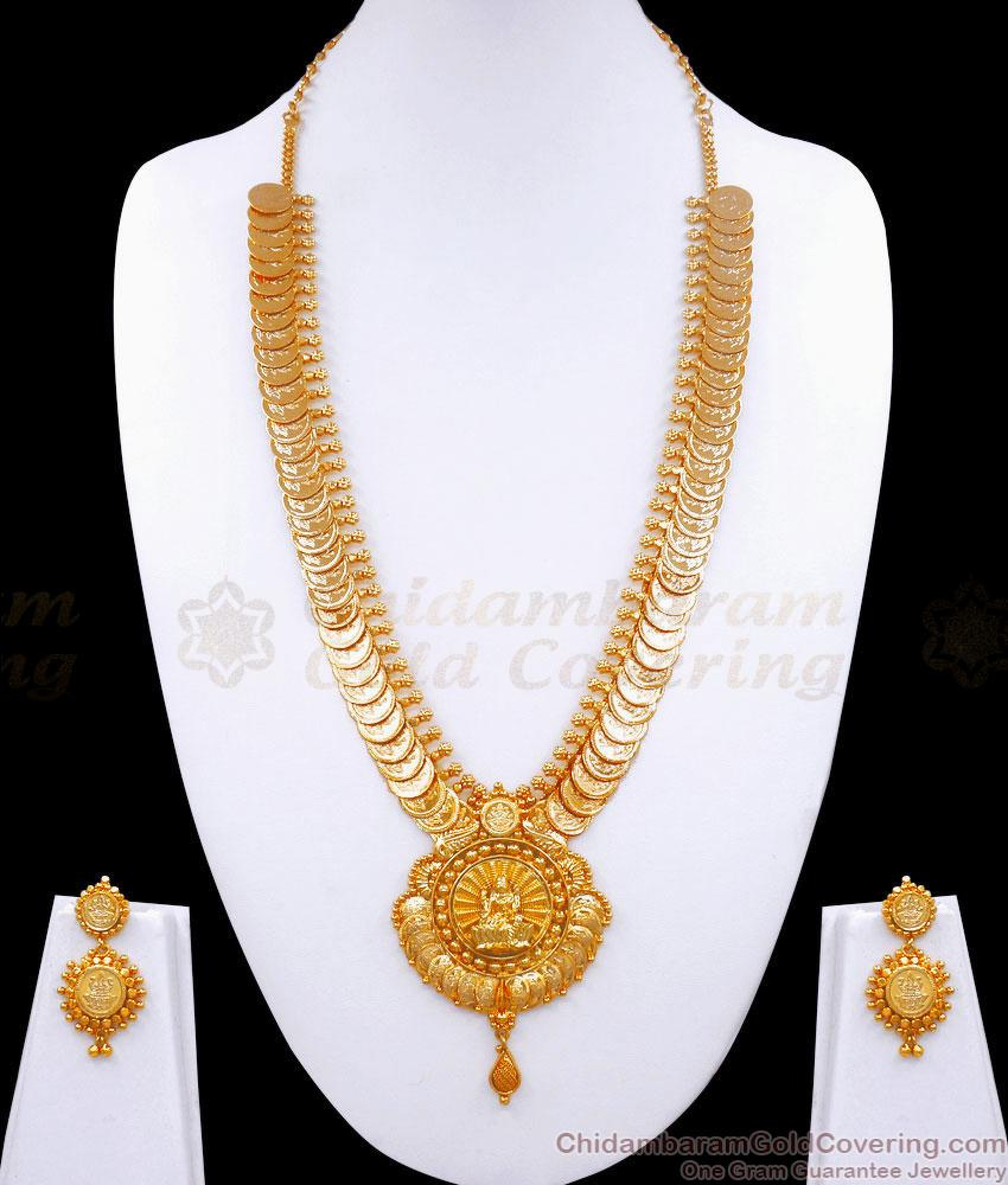 Grand One Gram Gold Lakshmi Haram Earring Combo Kasu Malai Coin Designs ...