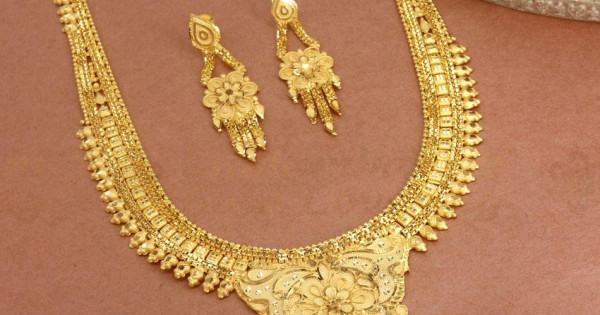 Pure Gold Tone Haram Earrings Bridal Set Calcutta Design For Womens HR2889