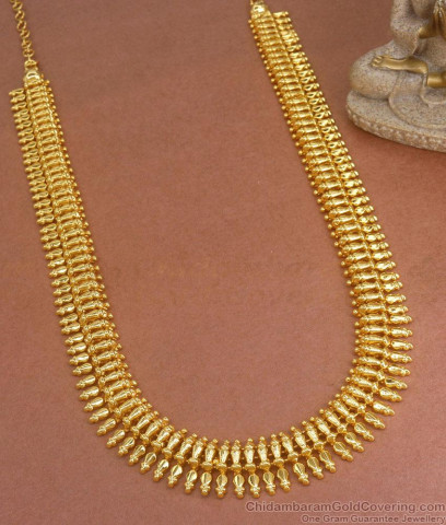 Unique Pure Gold Tone Haram Lakshmi Leaf Designs Shop Online HR2706