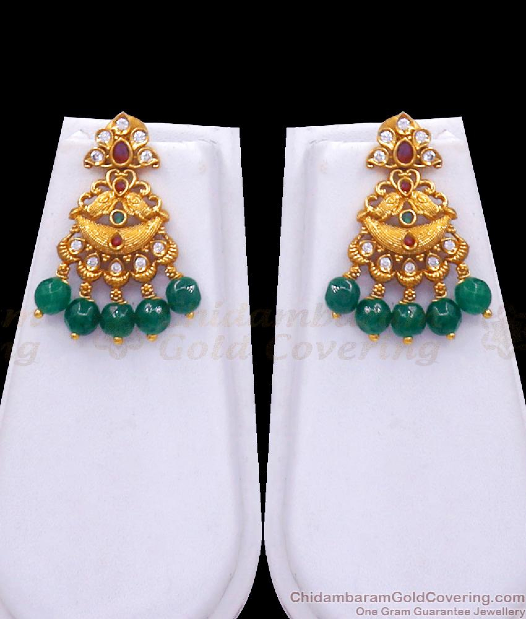 Gold Plated Victorian Haram Emerald Stone Pattern With Earrings HR2902