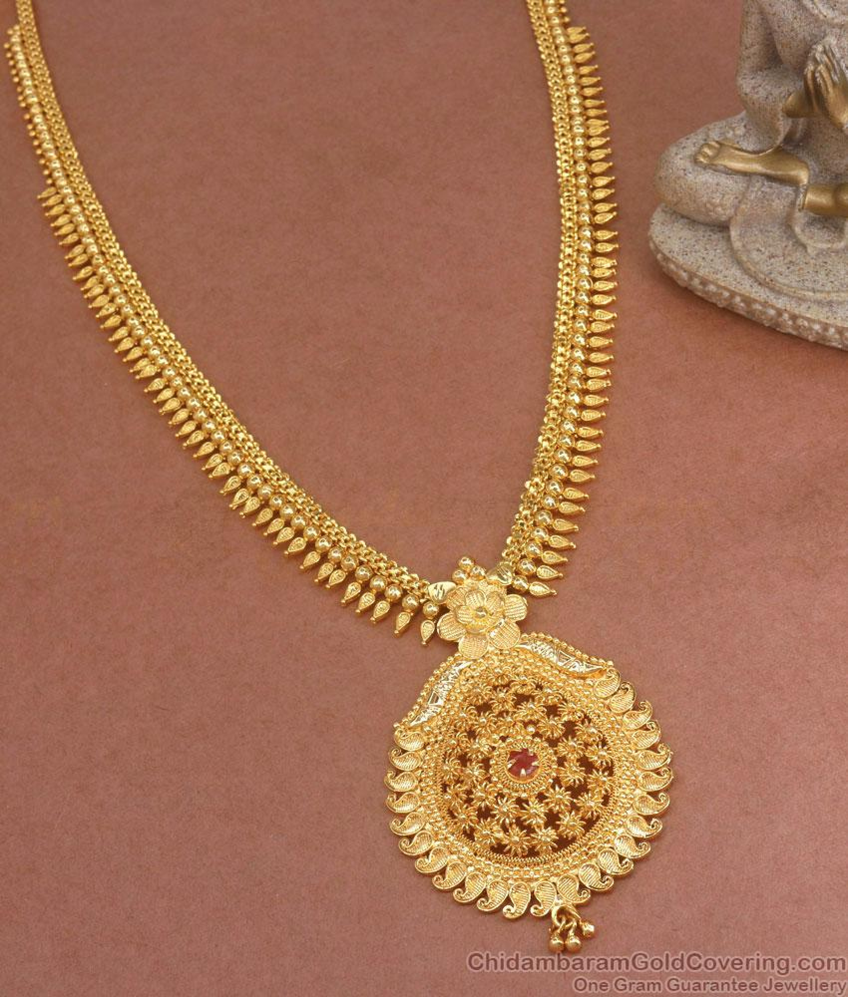 Beautiful Ruby Stone Gold Imitation Haram Mango Designs HR2912