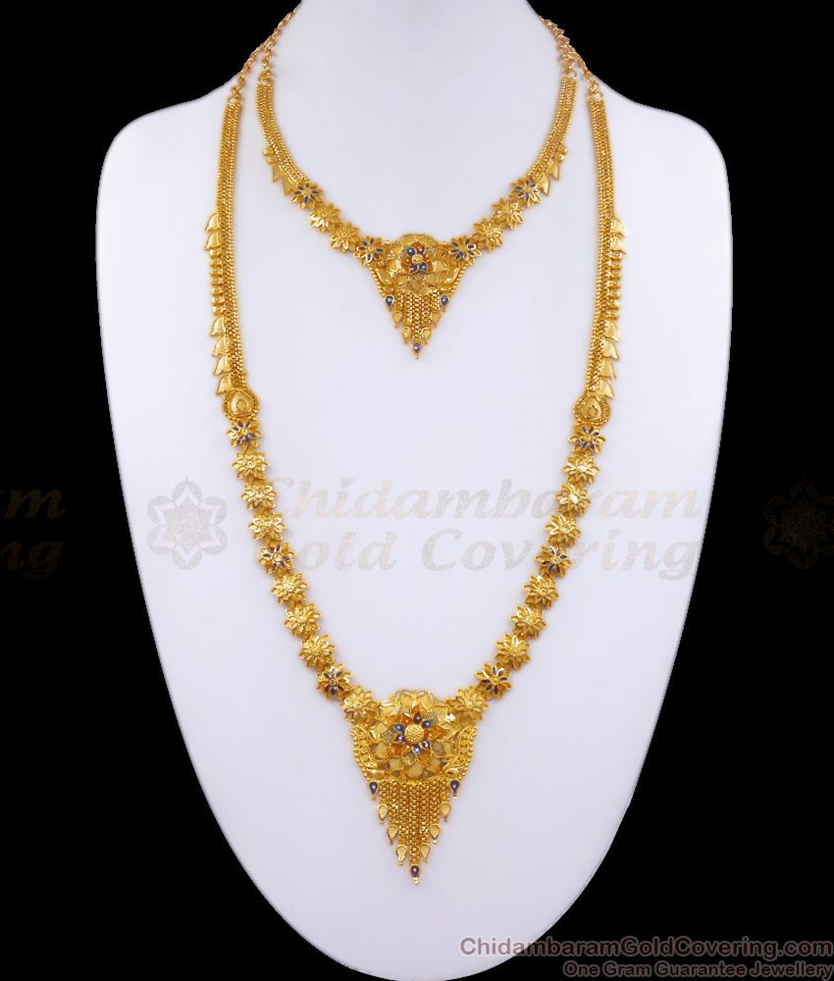 Premium Gold Haaram Necklace Bridal Combo Set HR2934