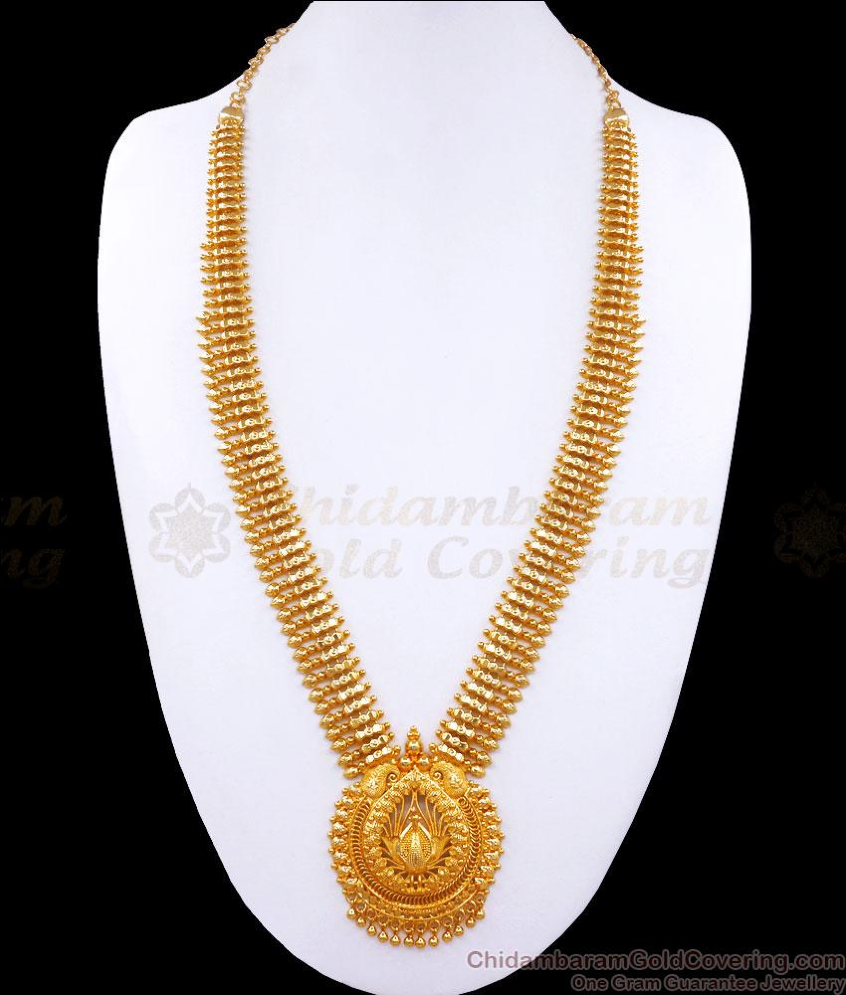 Premium One Gram Gold Haaram Peacock Design Bridal Jewelry HR2945