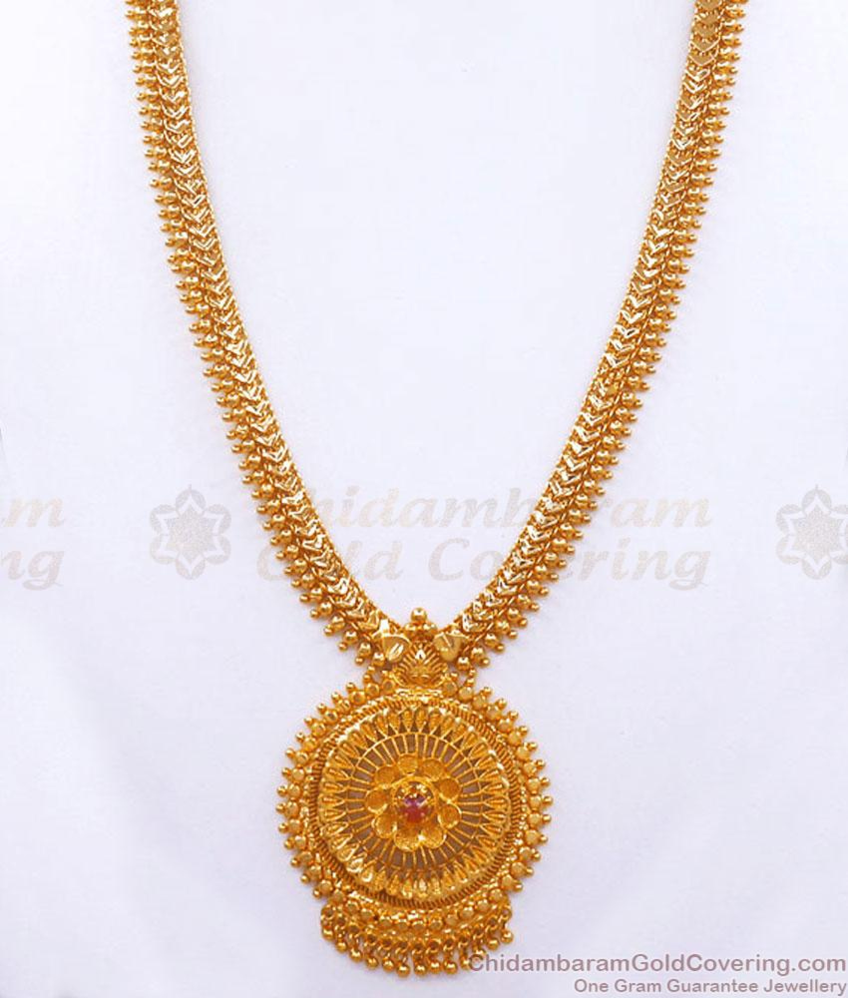 South Indian 1 Gram Gold Haaram Ruby Stone Bridal Collection HR2949