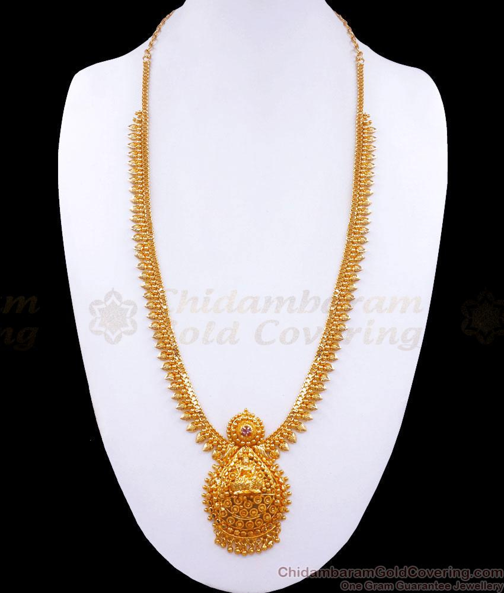 Heavy Gold Tone Long Haram 3D Lakshmi Design Bridal Jewelry HR2955