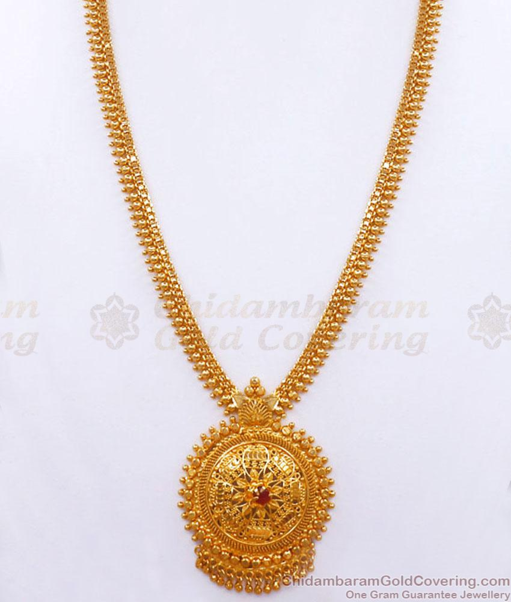 Floral 1 Gram Gold Haaram Earring Ruby Stone Bridal Combo HR2957