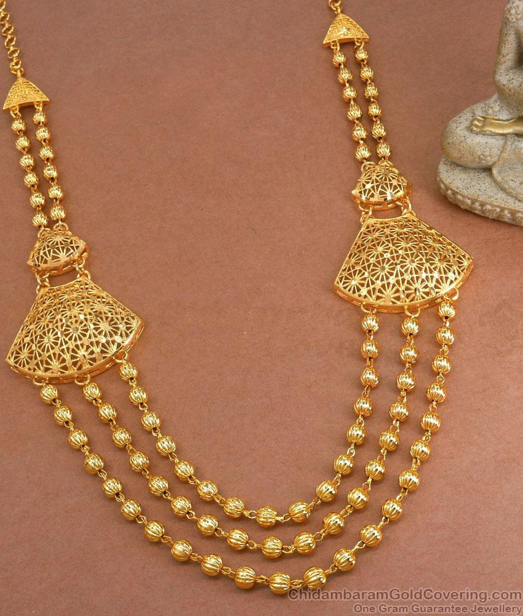 Arabic Design Gold Imitation Long Necklace 3 Step Haaram HR2963