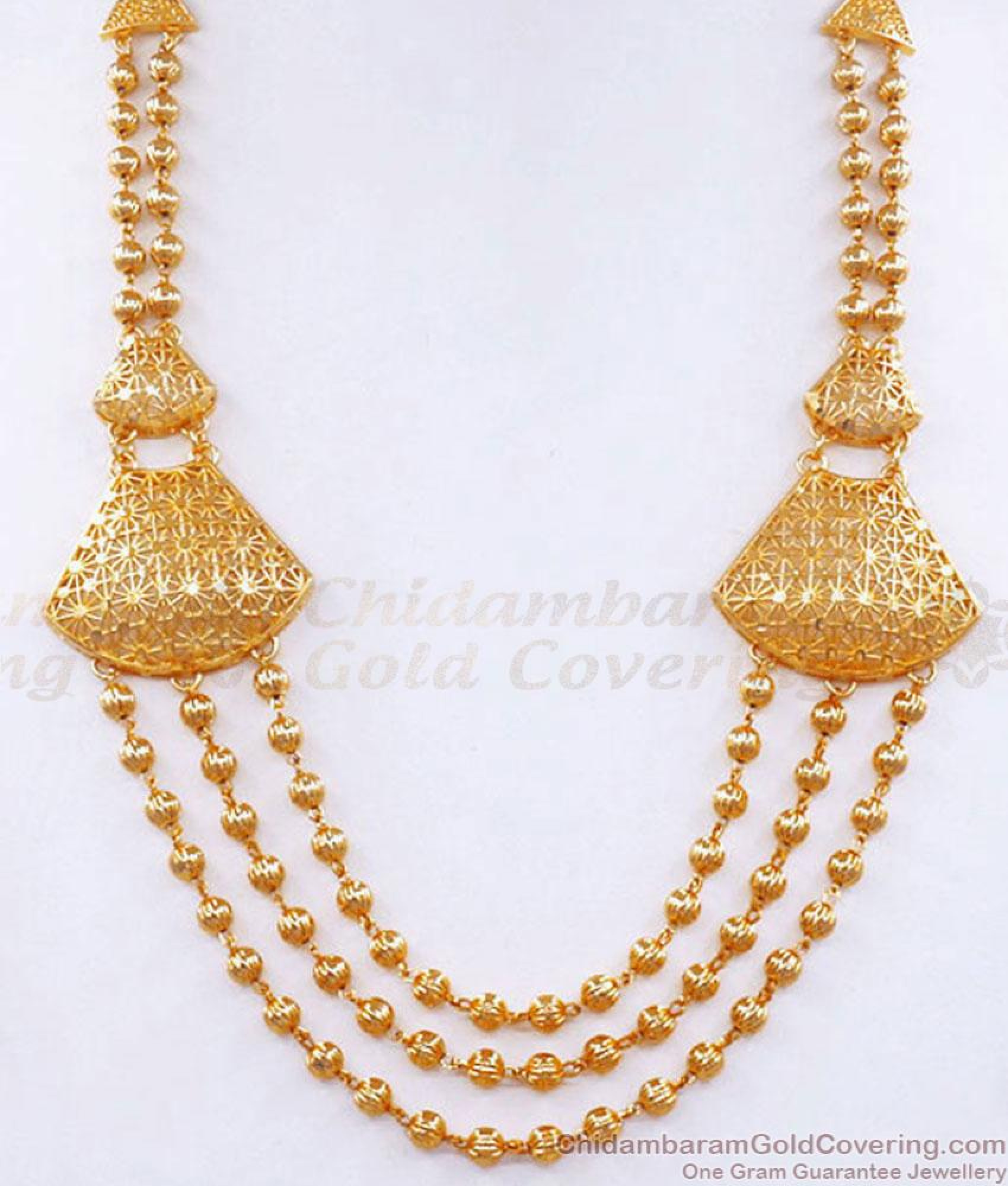 Arabic Design Gold Imitation Long Necklace 3 Step Haaram HR2963