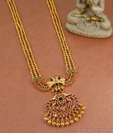 Kasu Malai, Ruby Stone Gold Plated Aaram, American Diamond Aaram ...