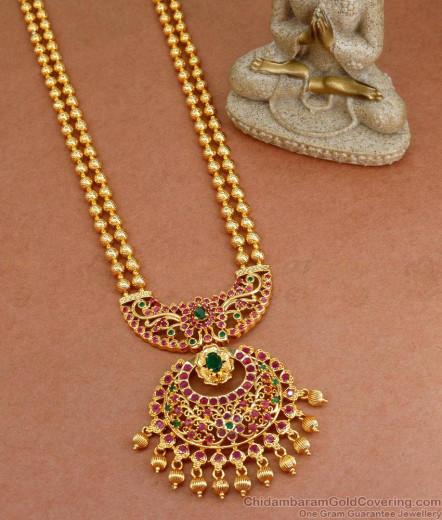 Beautiful Handcrafted Gold Finish Green Stone Bridal Haram Collection ...