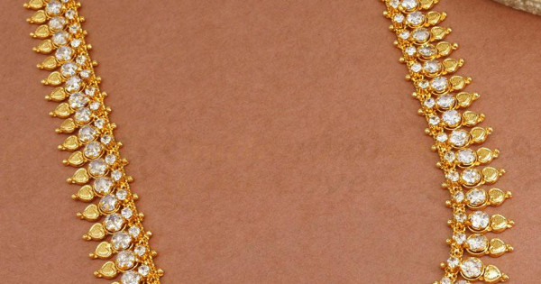 Glittering White Stone Gold Imitation Haram With Heart Charms HR3009