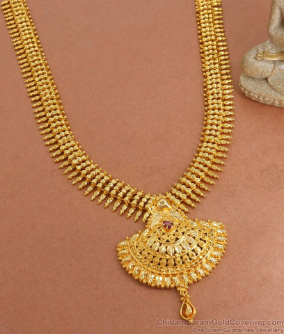 Classy Kerala White Stone Gold Haaram Design For Bridal Collection HR1976