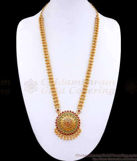 Kasu Malai, Ruby Stone Gold Plated Aaram, American Diamond Aaram ...