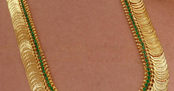 Emerald Stone Lakshmi Kasumalai Gold Haram Designs HR3034