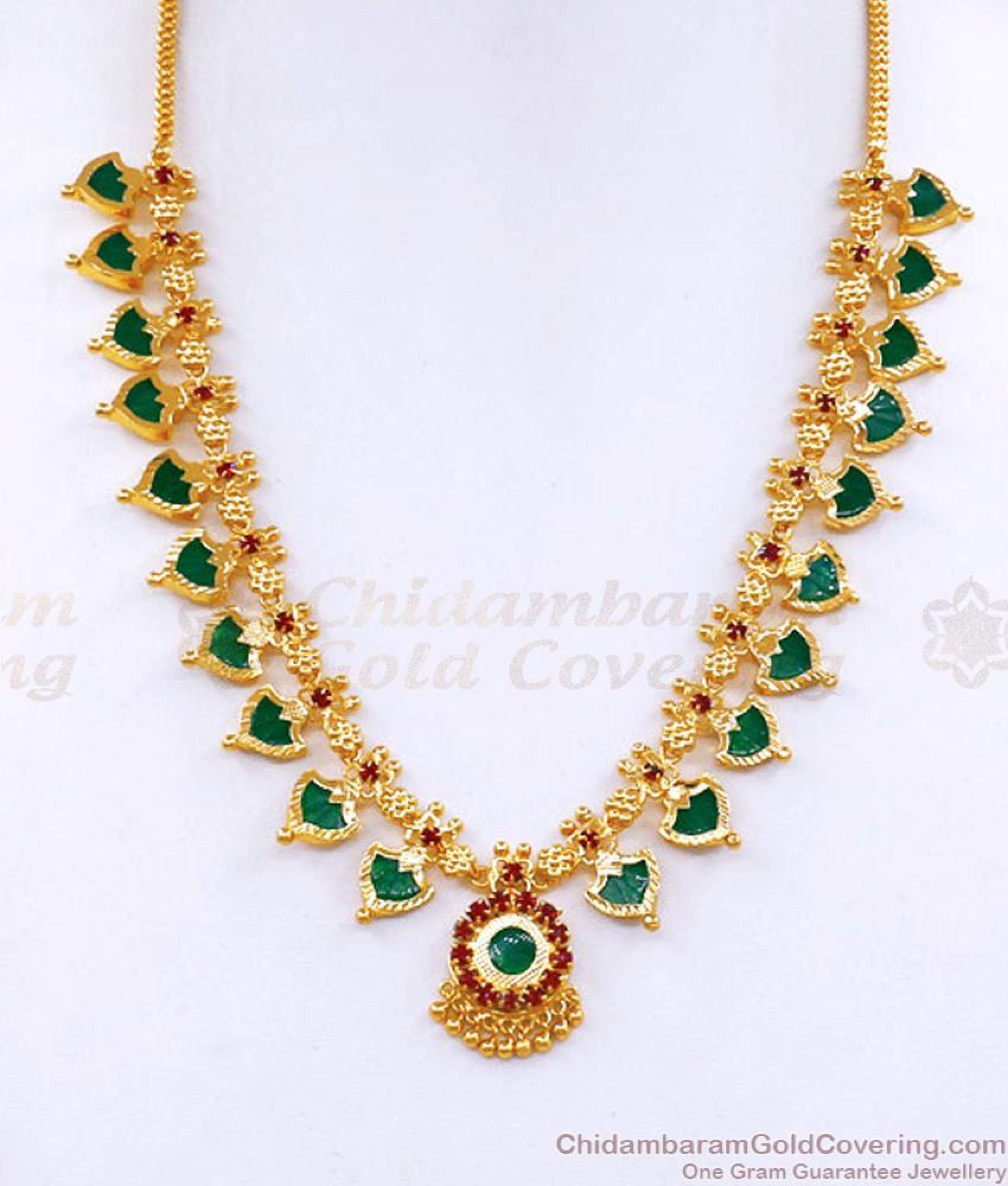 Kollam Gold Premium Palakka Secondary Haram Necklace Onam Jewelry HR3035