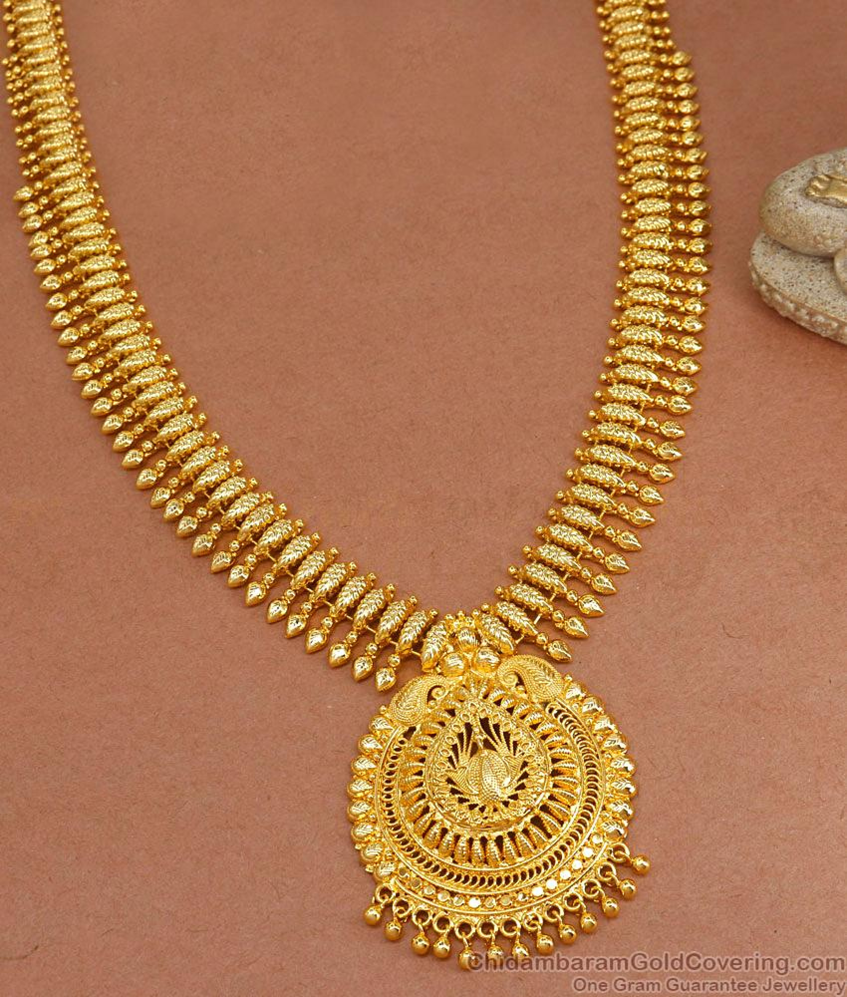 Bridal Wear Heavy Gold Haram Peacock Pendant Kerala Jewelry HR3046