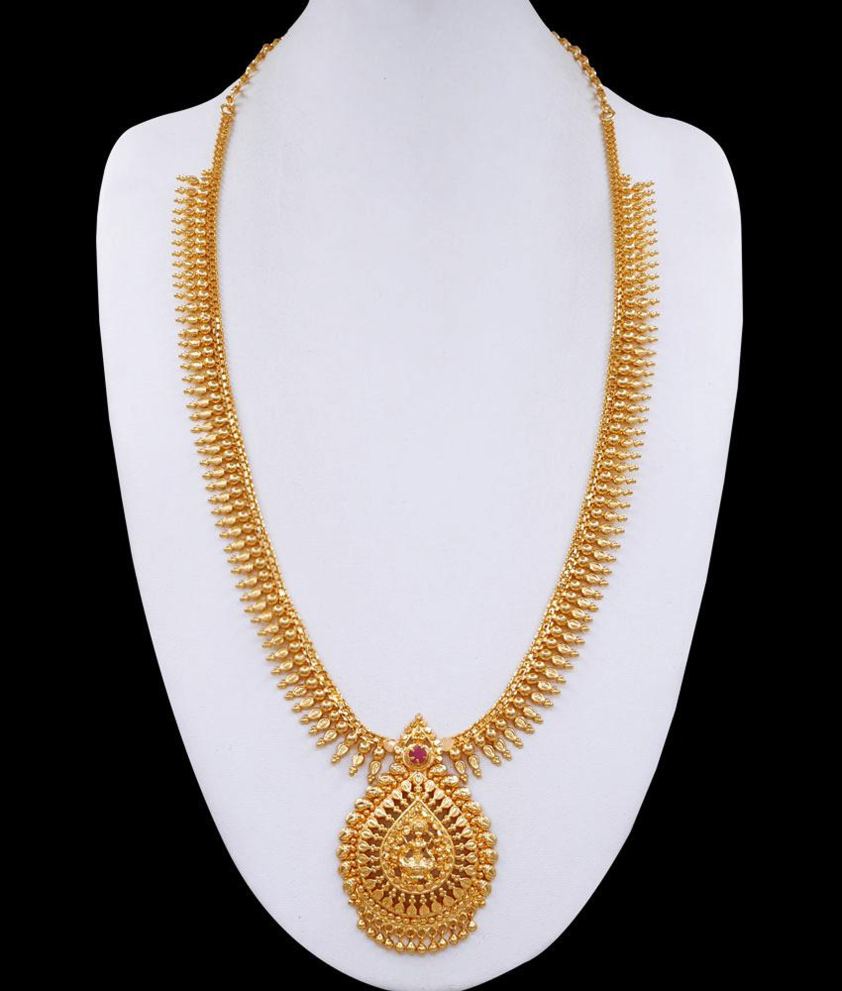 Single Ruby Stone Mullai Gold Haram Lakshmi Design HR3077