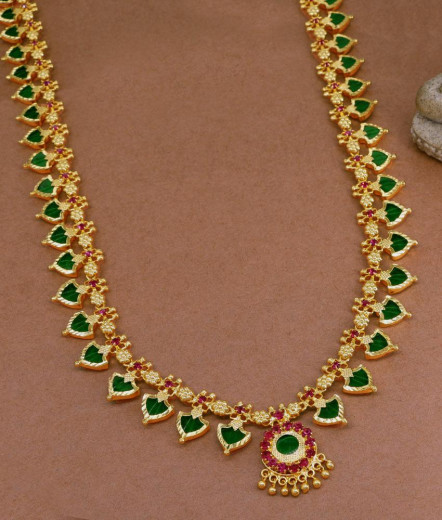 Beautiful Handcrafted Gold Finish Green Stone Bridal Haram Collection ...