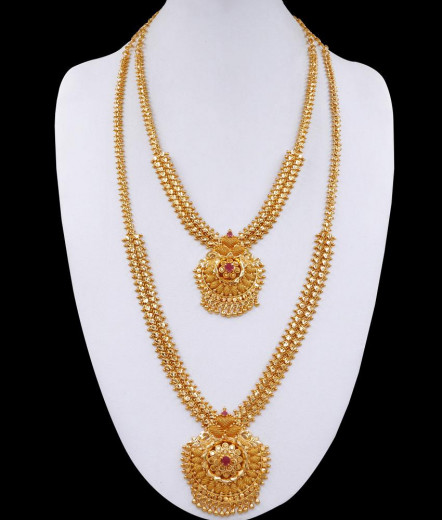 Kasu Malai, Ruby Stone Gold Plated Aaram, American Diamond Aaram ...