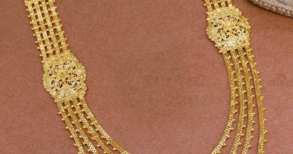 Premium 4 Line Gold Long Haram Bridal Chandraharam Designs HR3113