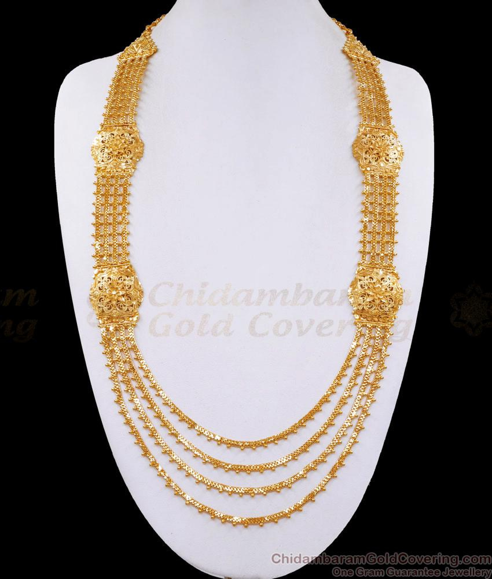 Premium 4 Line Gold Long Haram Bridal Chandraharam Designs HR3113