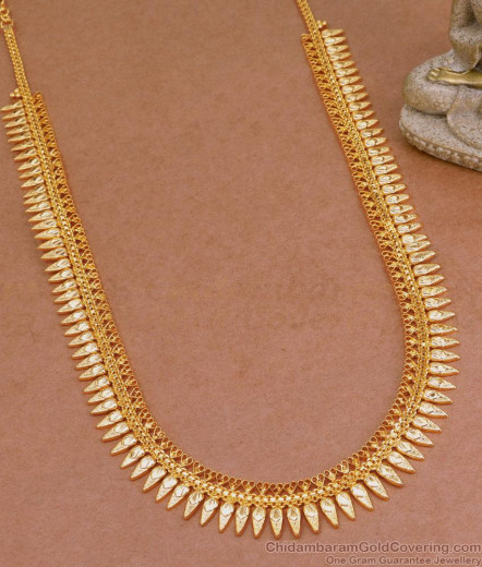 Simple Gold Design Plain Mullai Poo Malai Long Haram Design HR3269