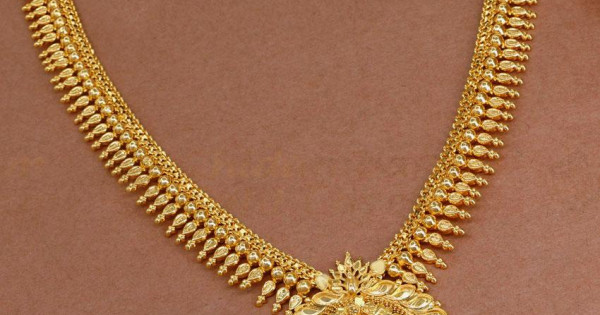 Unique One Gram Gld Lakshmi Haram Mullaipoo Design Without Stone HR3182