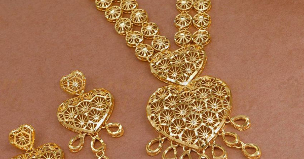Dubai Gold Jewellery Long Haram Set Heart Design HR3199