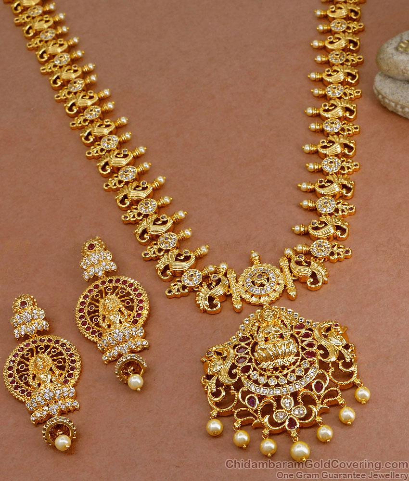 Premium Lakshmi Bridal Rani Haram Gold Imitation Pearl Jewelry HR3201