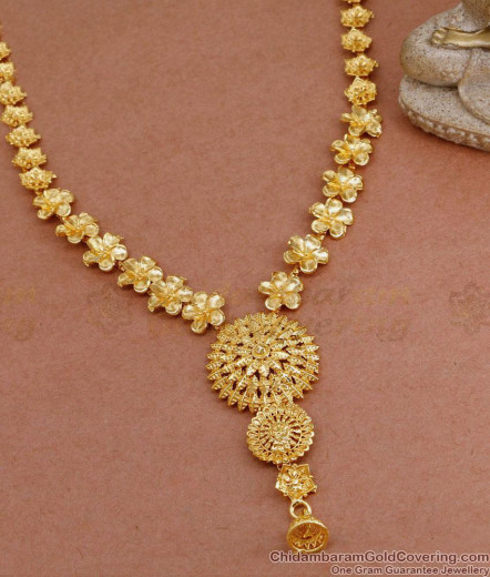 Simple Gold Design Plain Mullai Poo Malai Long Haram Design HR3269