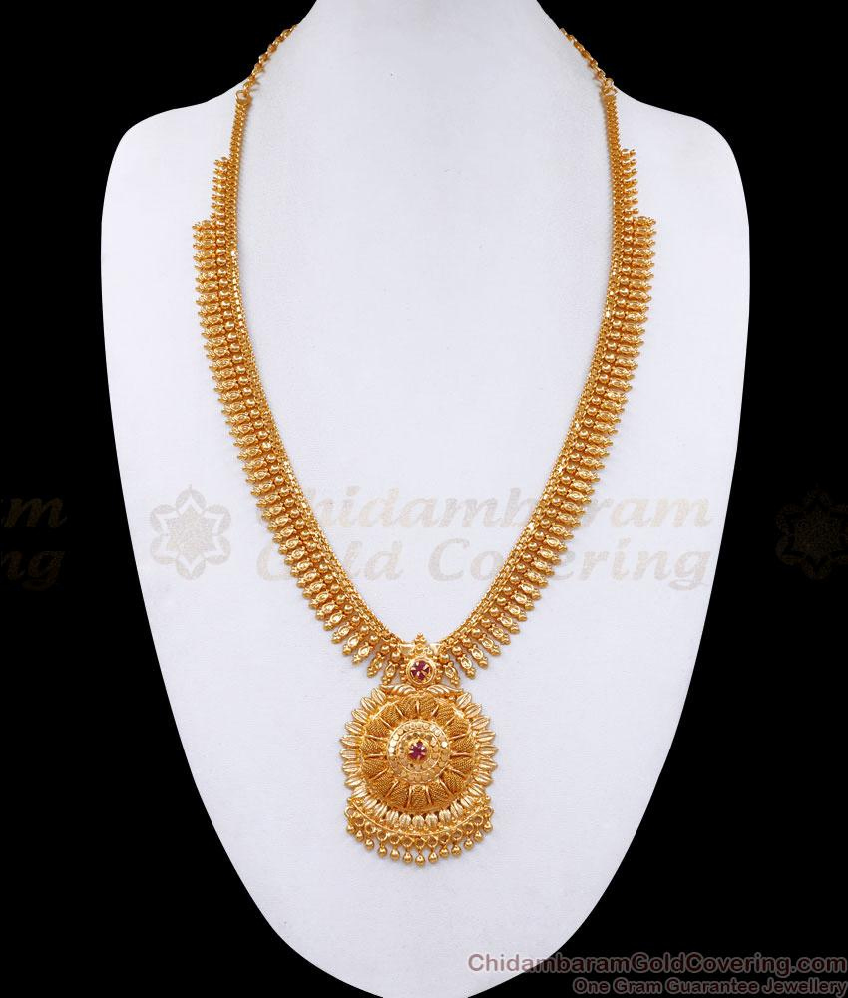 Traditional One Gram Gold Long Haram Mullai Arumbu Design HR3246