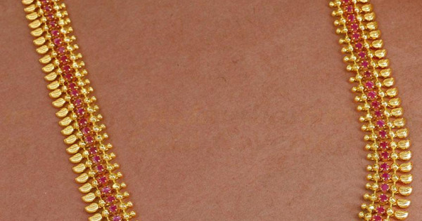 Full Ruby Stone Mullaipoo Malai Gold Plated Long Haram HR3251