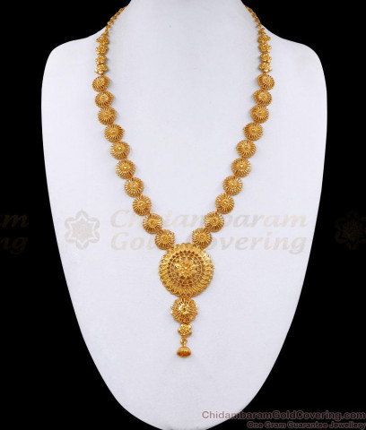 Simple Gold Design Plain Mullai Poo Malai Long Haram Design HR3269