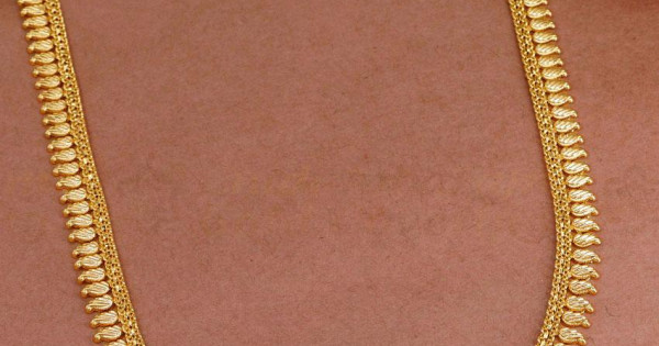 Simple Gold Design Plain Mullai Poo Malai Long Haram Design HR3269