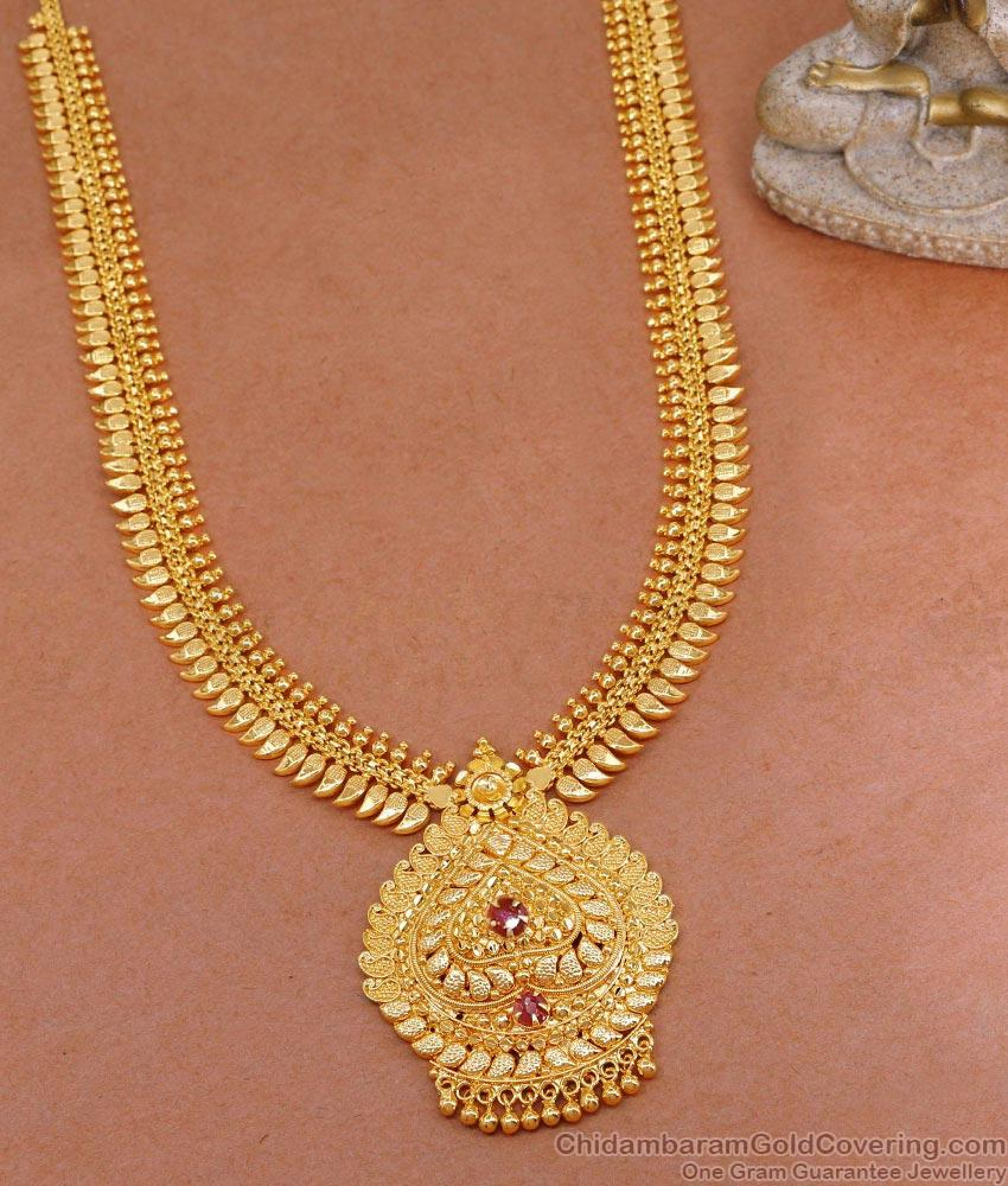 Handcrafted Gold Imitation Mango Haram Ruby Stone Design HR3340
