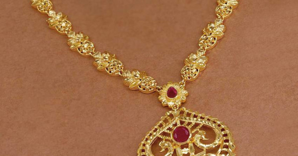 Latest Bridal Wear Pure Gold Tone Long Haram Ruby Stone Design Online ...