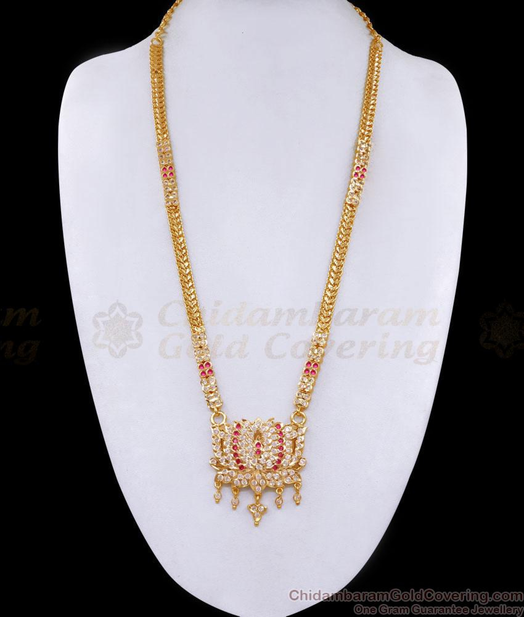 Original Impon Lotus Design Gold Plated Long Haram Design Online HR3382