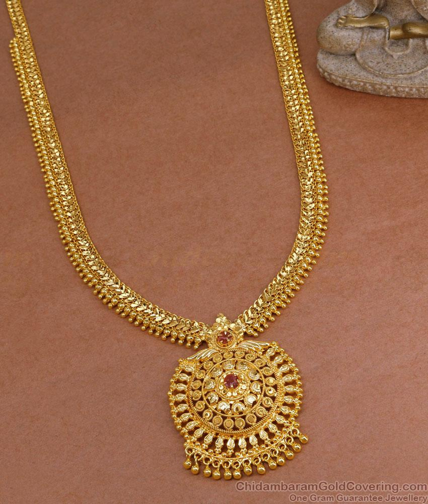 Premium Quality Ruby Stone Gold Plated Long Haram For Brides HR3401