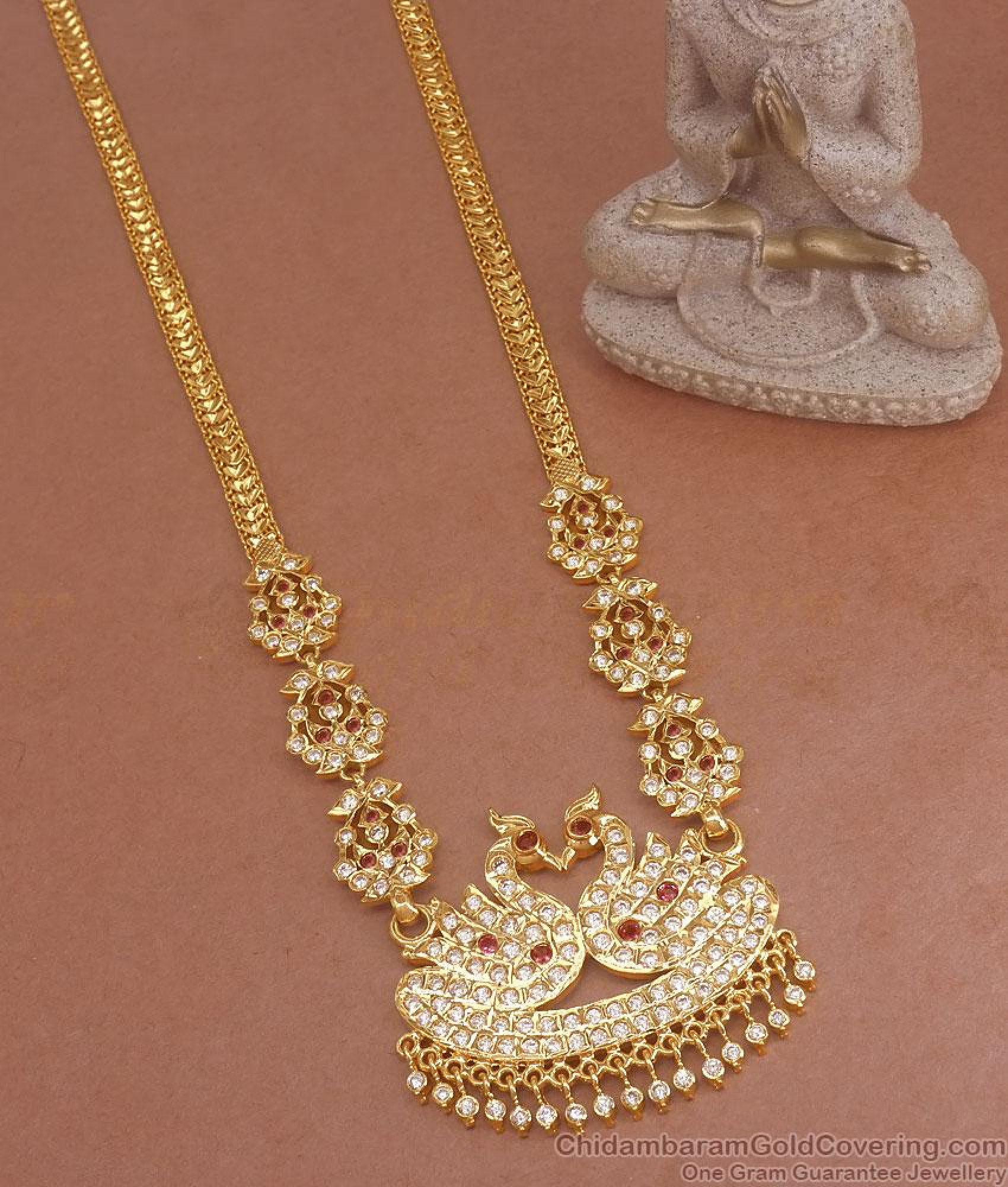 Original Impon Panchaloha Dual Swan Long Haram Design For Marriage HR3474