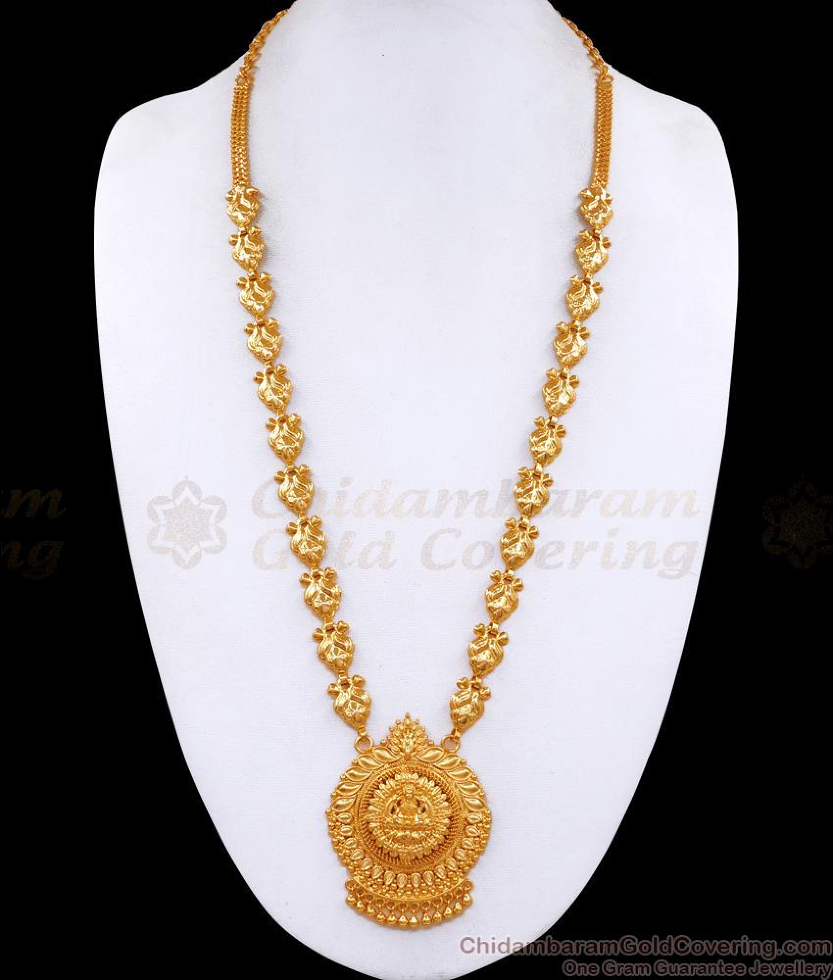 Attractive Real Gold Tone Plain Lakshmi Haram For Wedding HR3480
