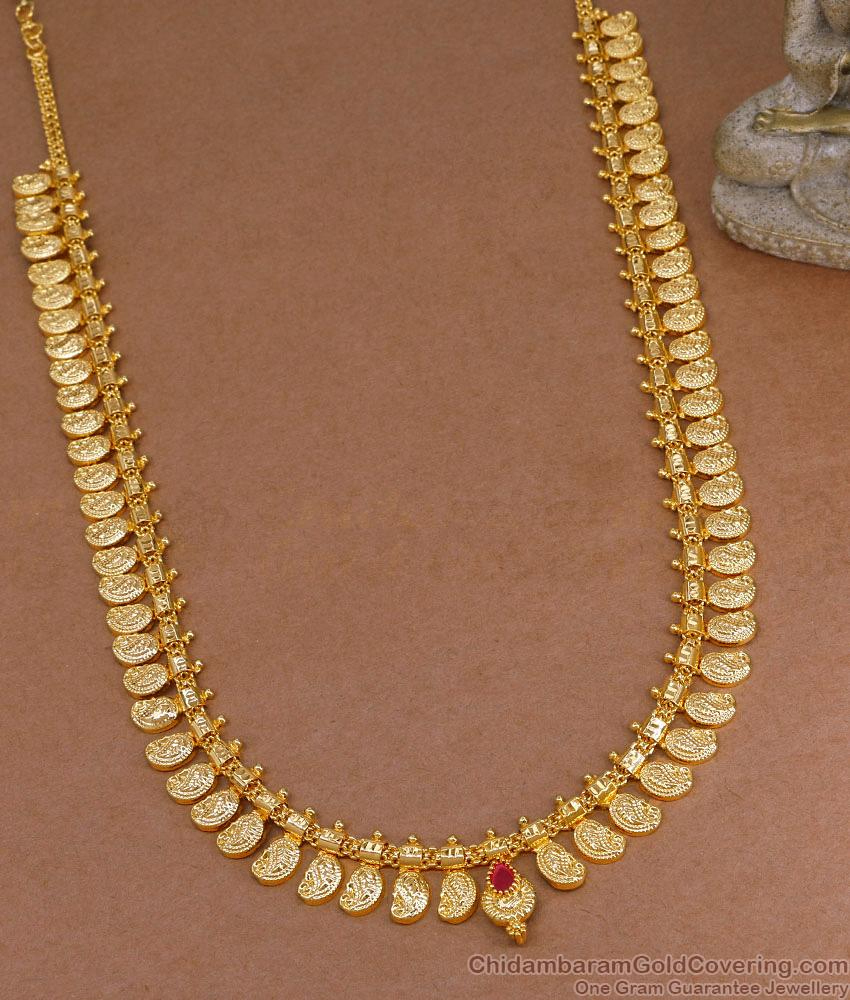 Traditional Gold Plated Mango Design Kasu Malai Long Haram Festive ...