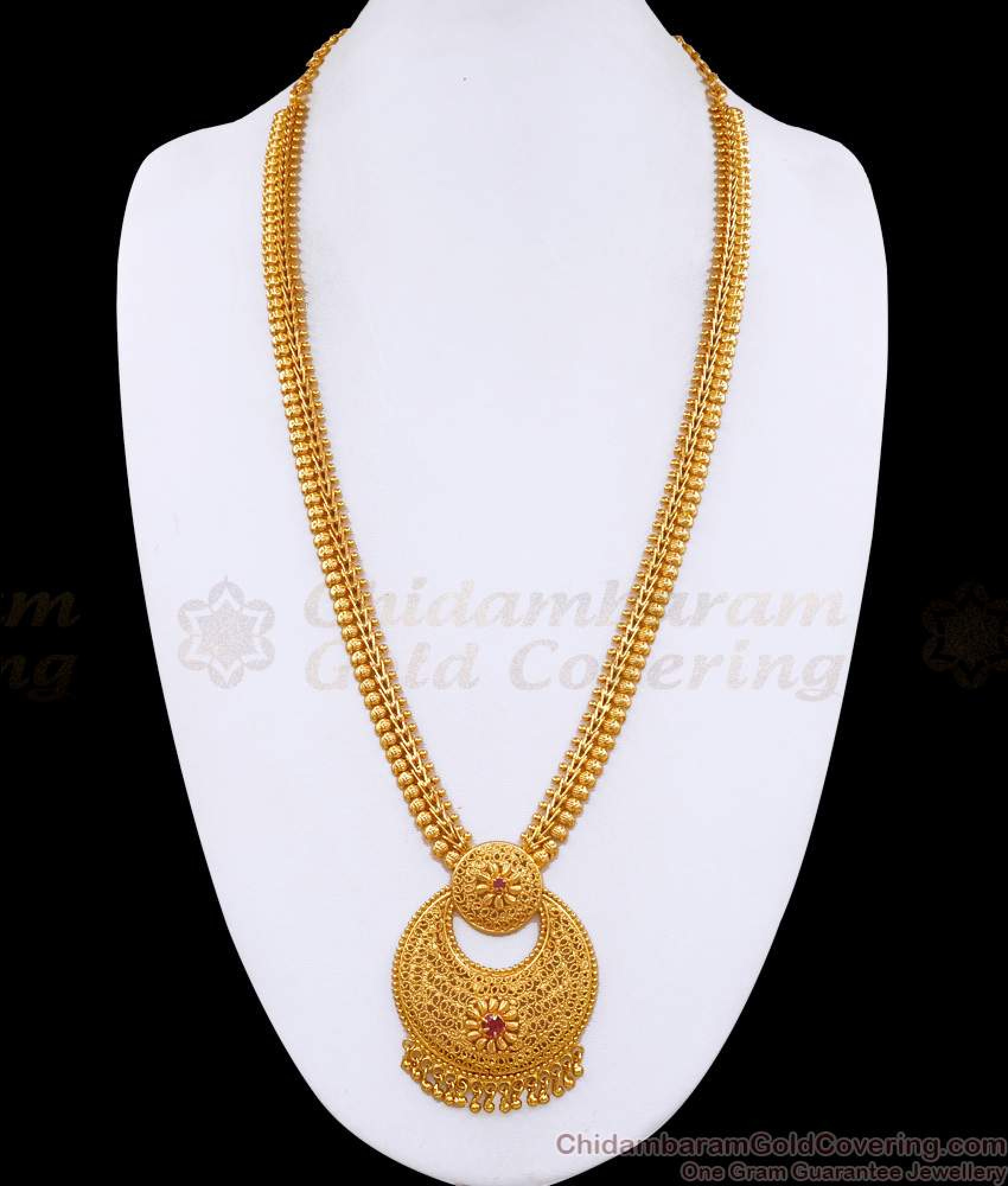 Premium Quality Micro Gold Plated Mango Haram With Ruby Stone Online HR3555