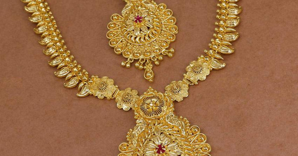 Beautiful Kerala Pattern Micro Gold Plated Haram Necklace Bridal Combo ...