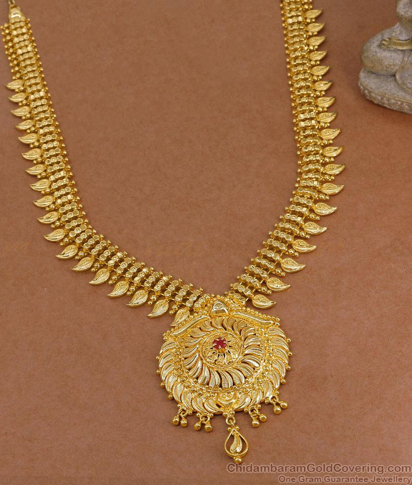 Grand Bridal Wear Micro Gold Polish Mango Haram With Ruby Stone HR3602