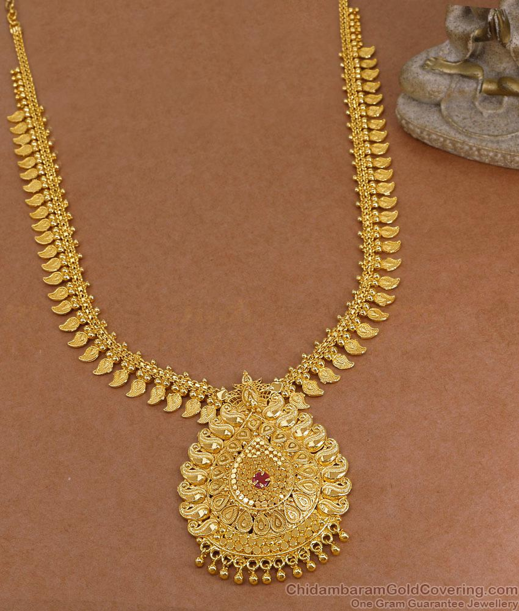 High Quality Gold Imitation Long Haram Ruby Stone Mango Mala Design HR3603