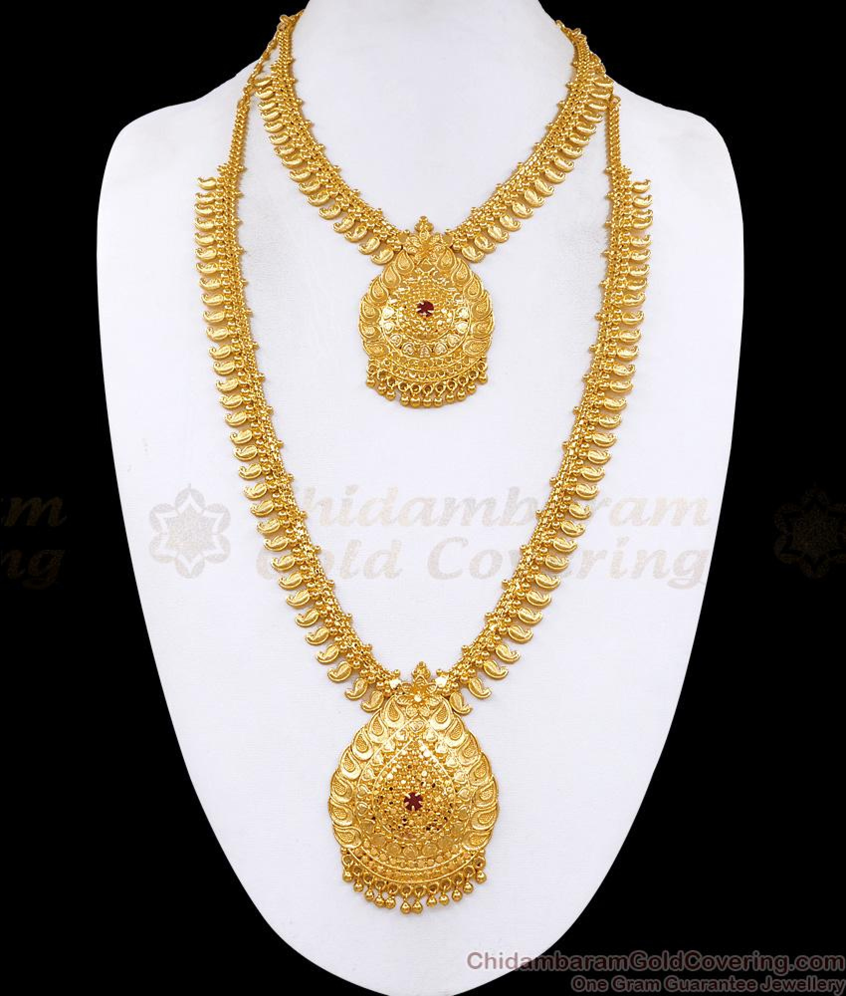 Pure Gold Tone Ruby Stone Mango Haram Necklace Wedding Jewelry For ...